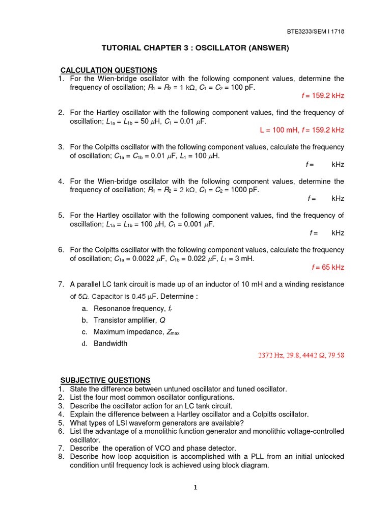 Tutorial Chapter 3 - Ans | Download Free PDF | Electronic Oscillator ...