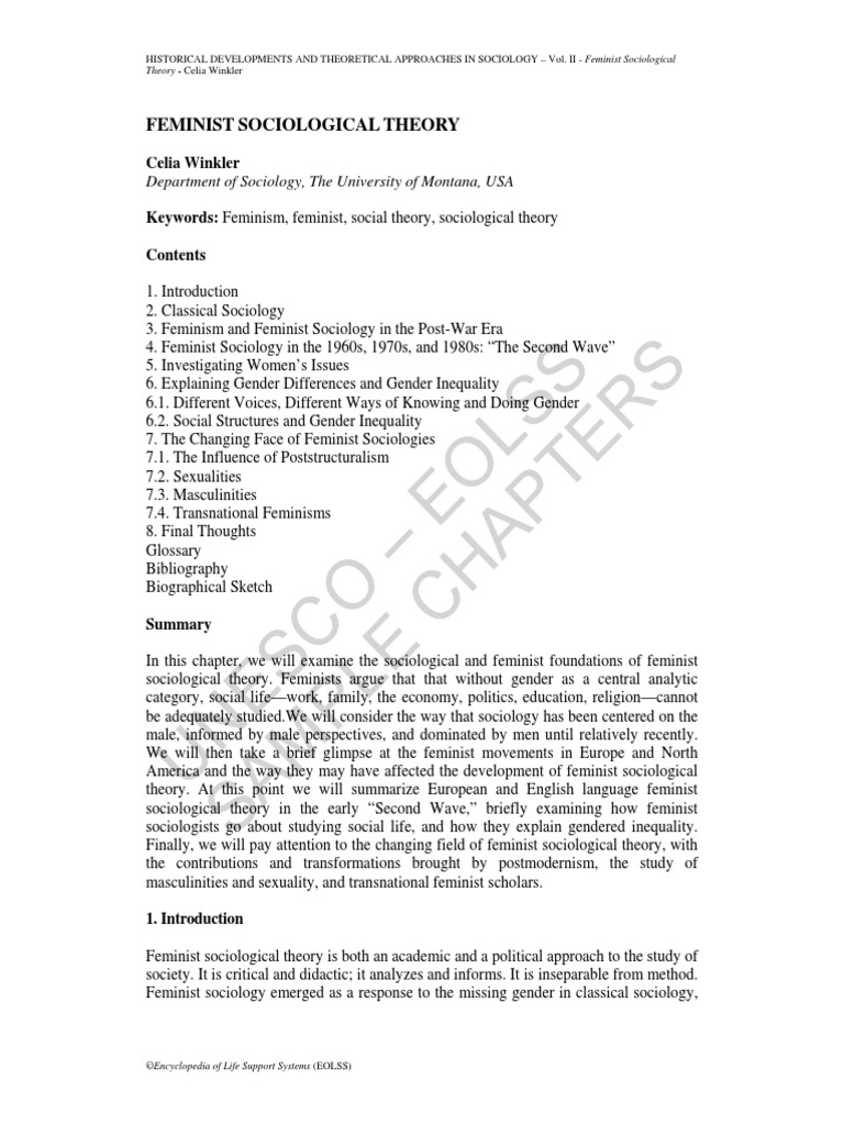 Unesco - Eolss Sample Chapters: Feminist Sociological Theory | PDF ...