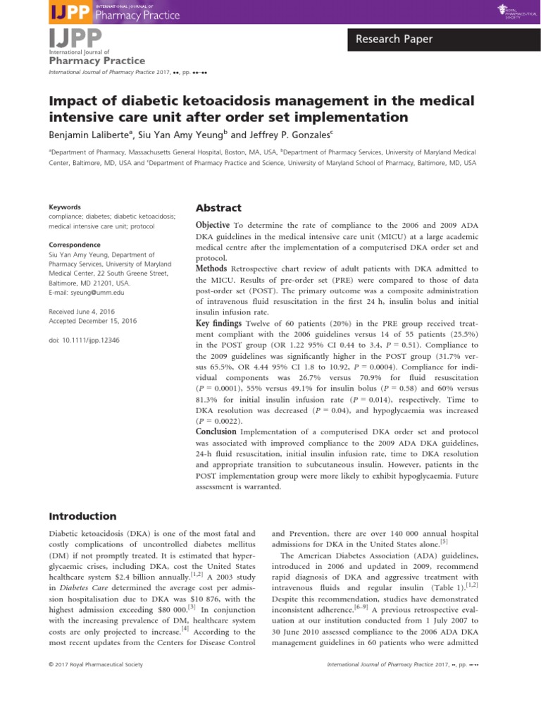 Impact of Diabetic Ketoacidosis Management in The Medical Intensive ...