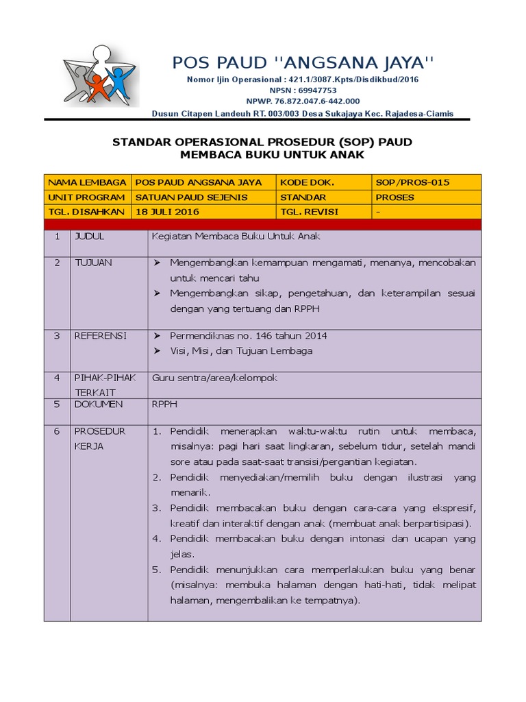 15 Sop Membaca Buku Untuk Anak | PDF