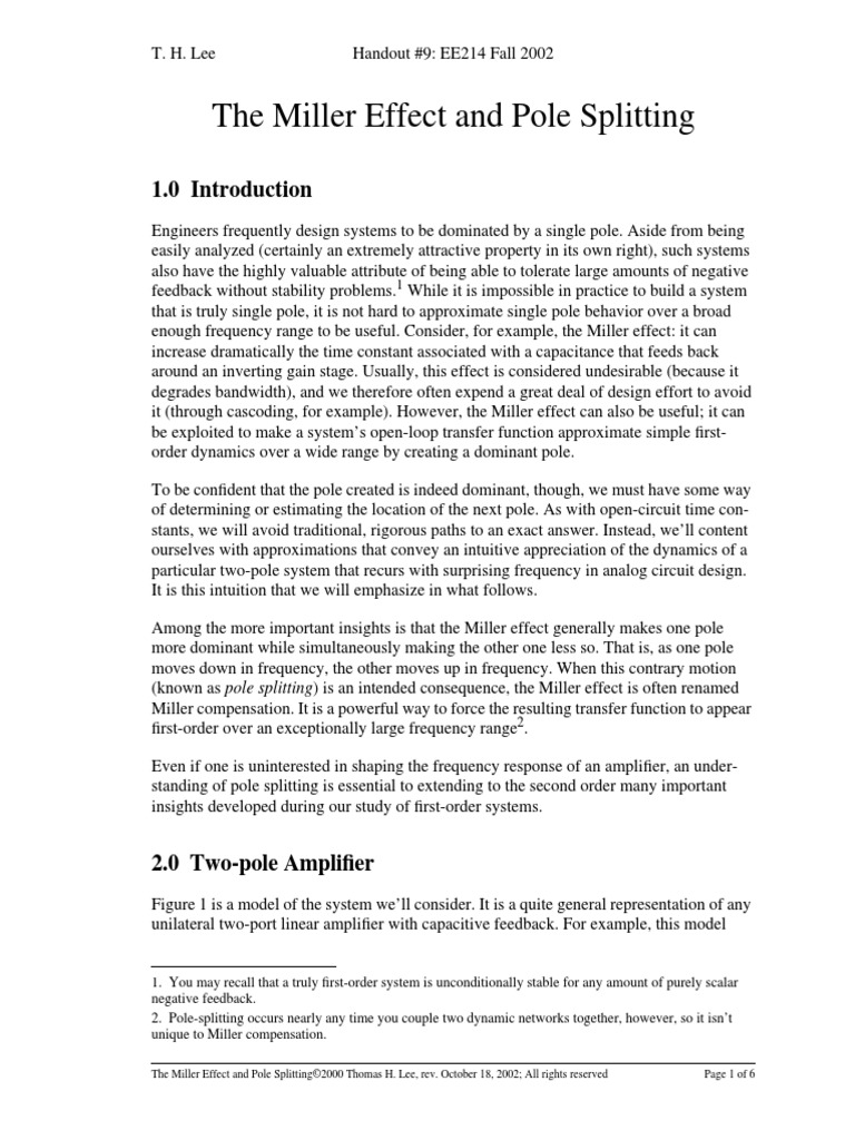 The Miller Effect and Pole Splitting | PDF | Amplifier | Electrical ...