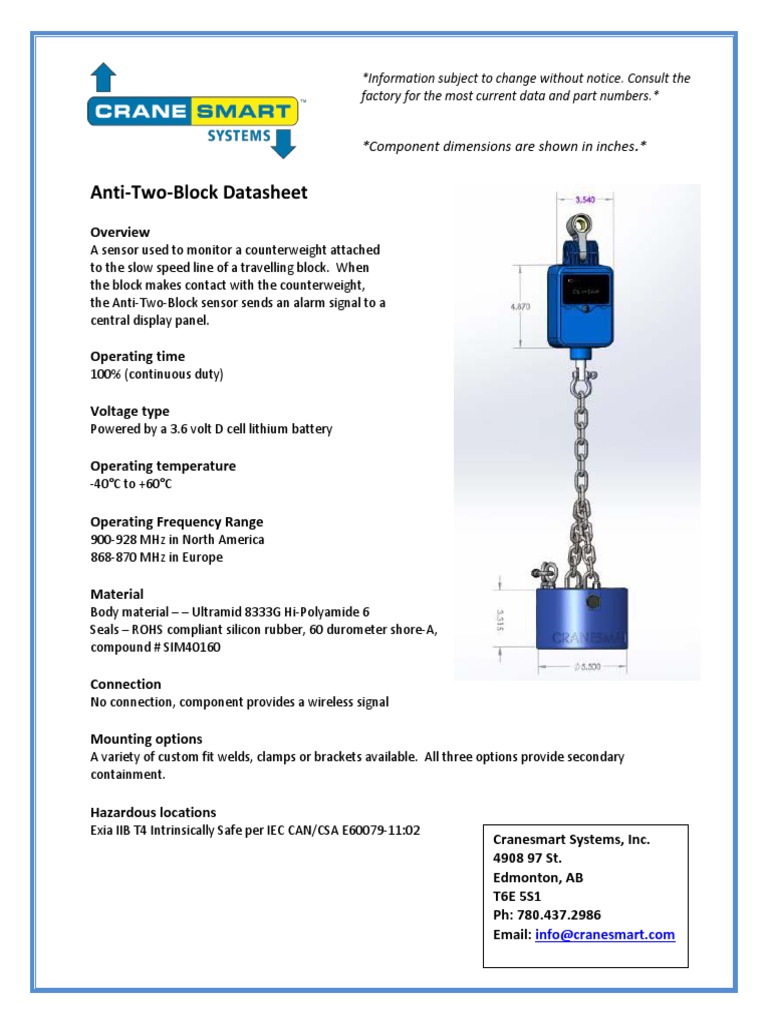 Anti Two Block Datasheet Cranesmart | PDF