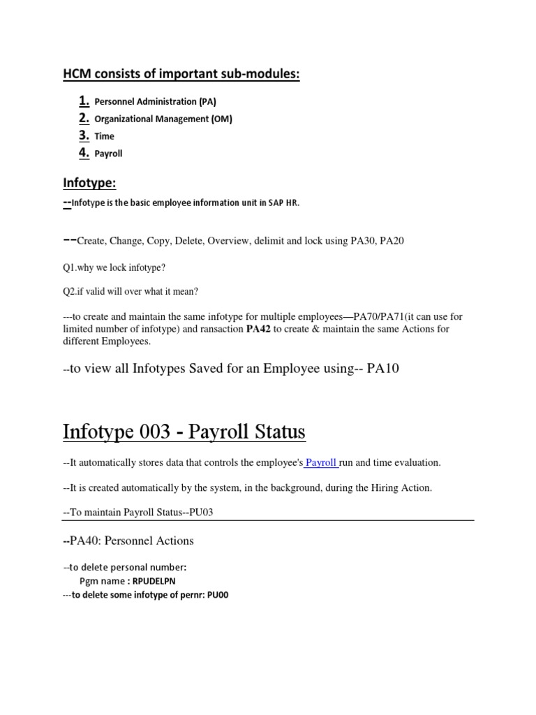 Infotype 003 - Payroll Status: HCM Consists of Important Sub-Modules: 1 ...