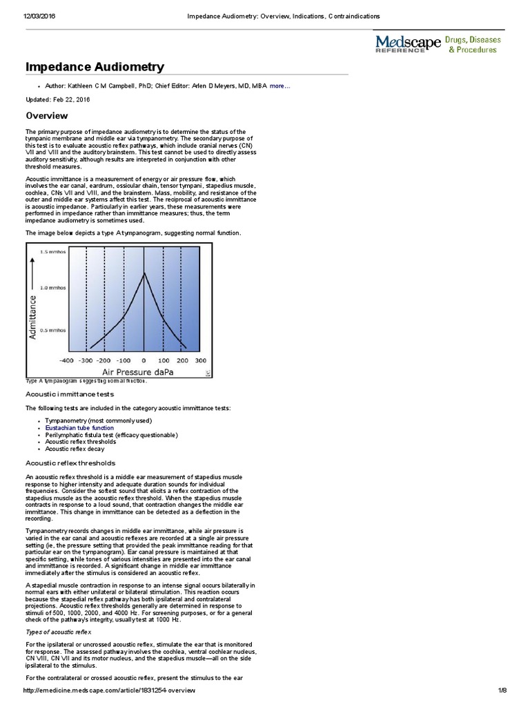 Impedance Audiometry - Overview, Indications, Contraindications | PDF ...