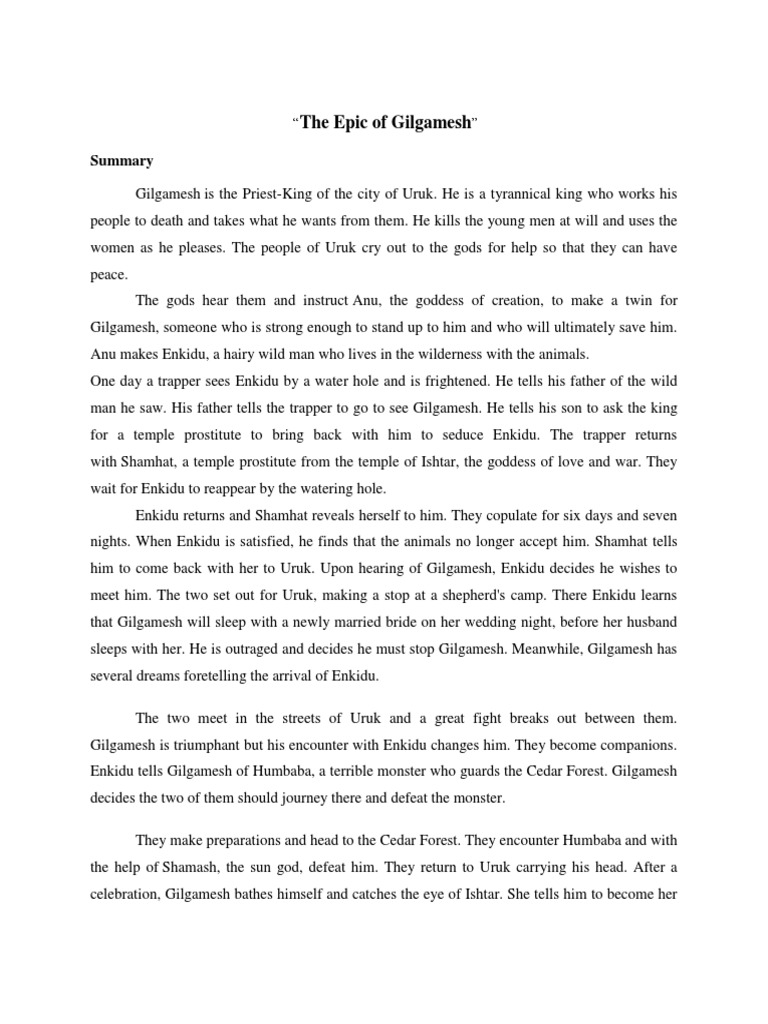 Gilgamesh Seeks Immortality and Acceptance of Mortality in his Epic ...