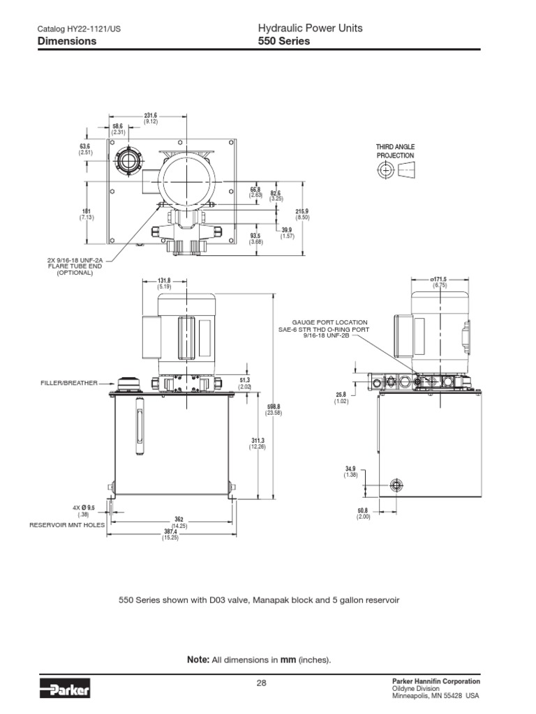 Dimensions and specifications for Parker Hannifin 550 Series hydraulic power units | PDF | Fluid ...