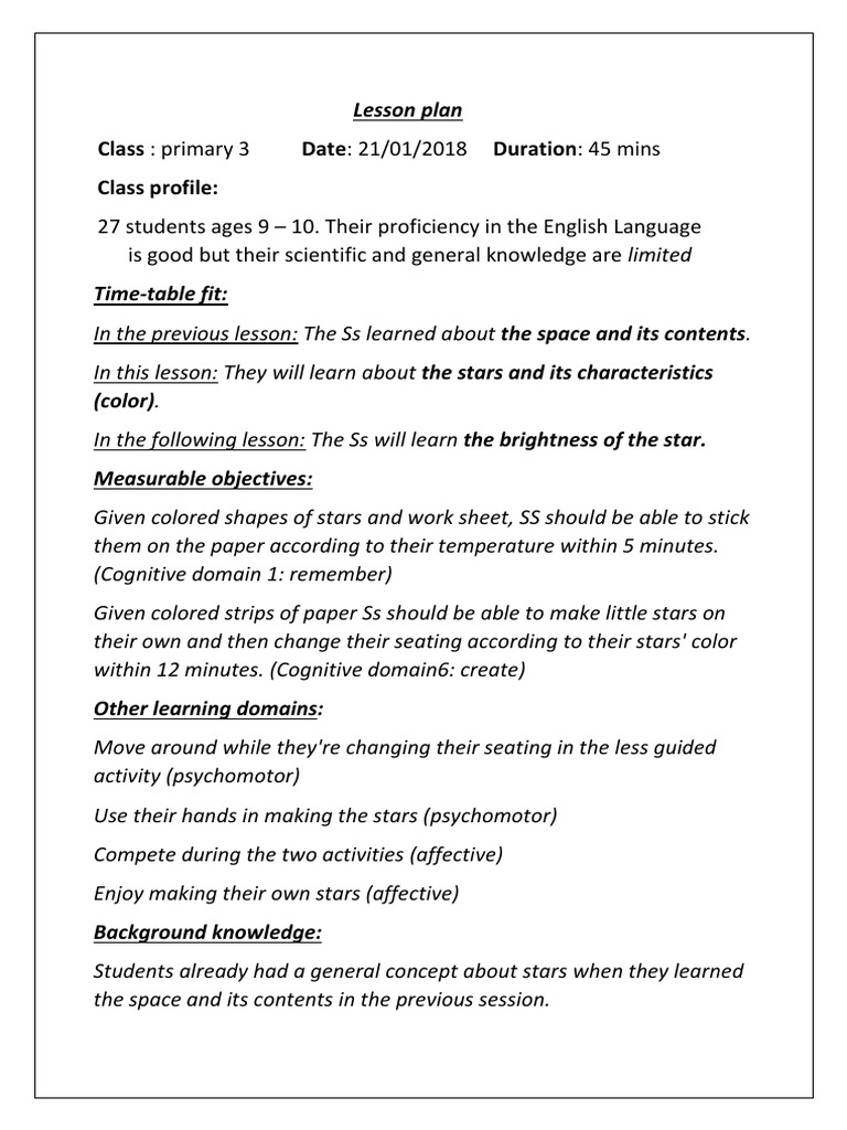Stars Lesson Plan | PDF | Lesson Plan | Cognitive Science