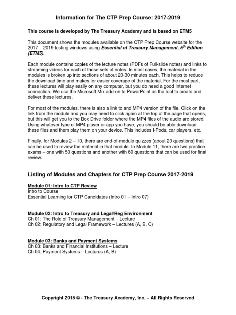 Info For CTP Prep Course 2017-19 | PDF | Computer File | Working Capital