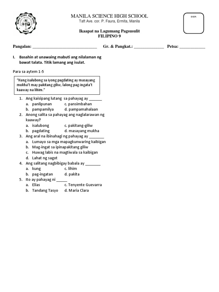 Grade 9 Summative Test 4th Grading | PDF
