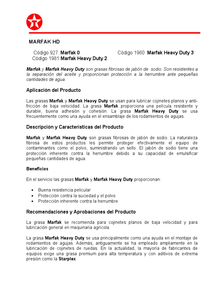 Marfak HD | PDF | Lubricante | Sustancias químicas