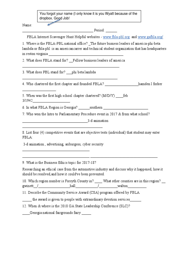 FBLA Scavenger Hunt Overview | PDF | Business