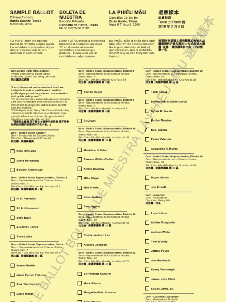 Sample Ballot - Democrats - 2018 Primary Election | PDF