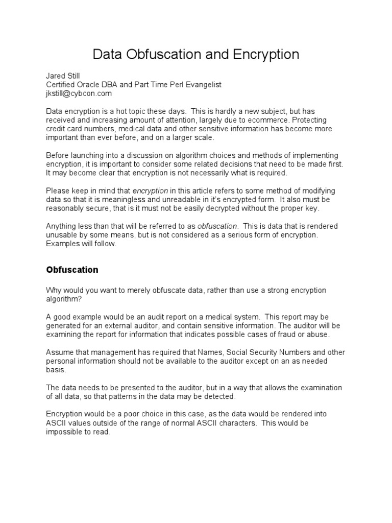 Data Obfuscation and Encryption | PDF | Cryptography | Oracle Database