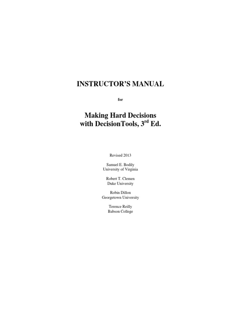 Instructor S Manual For Making Hard Decisions With DecisionTools | PDF ...