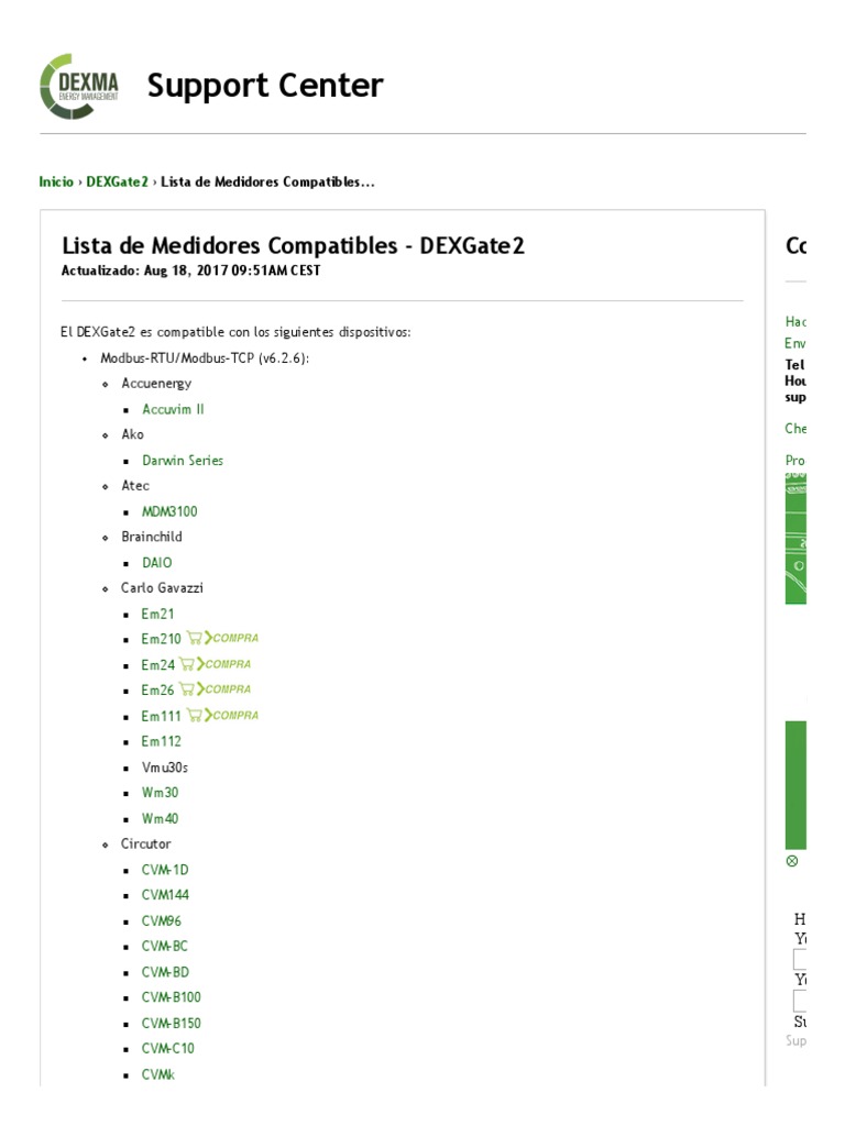 DEXMA - Lista de Medidores Compatibles - DeXGate. | PDF | Science ...