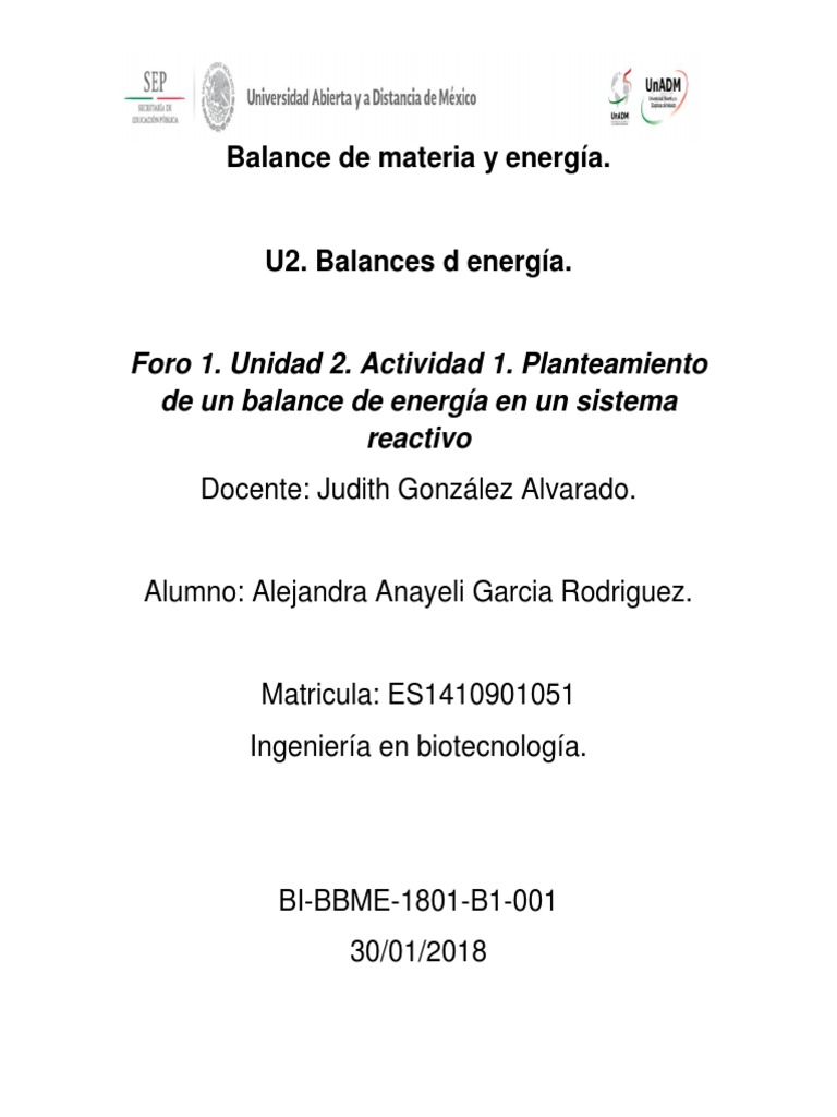 Bi Bbme U2 A1 Algr | PDF | Reactor Quimico | Temperatura