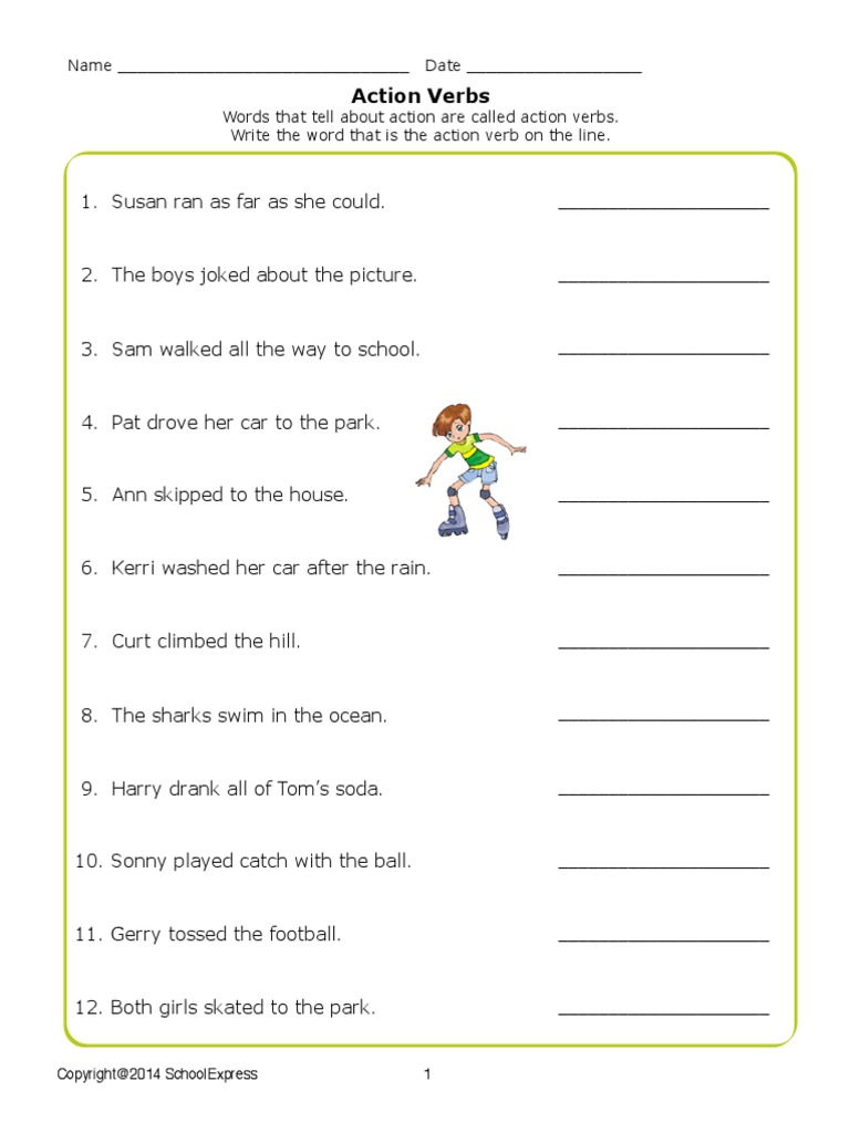 Action Verbs Quiz Grade 3 PDF | PDF