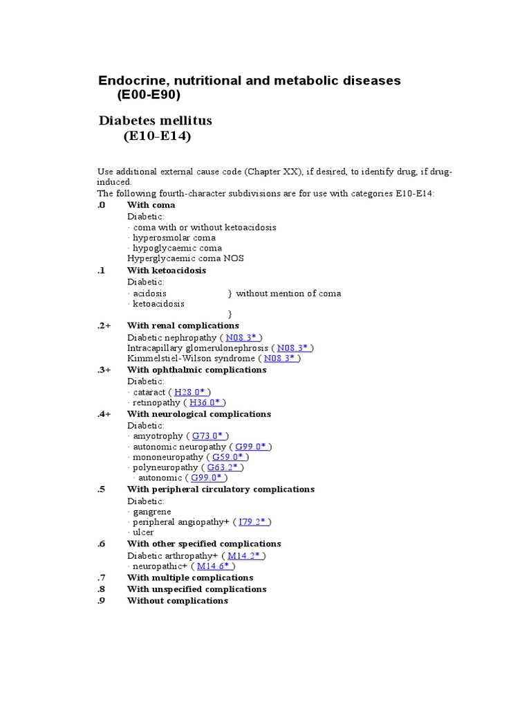 ICD-10 Codes for Diabetes Complications | PDF