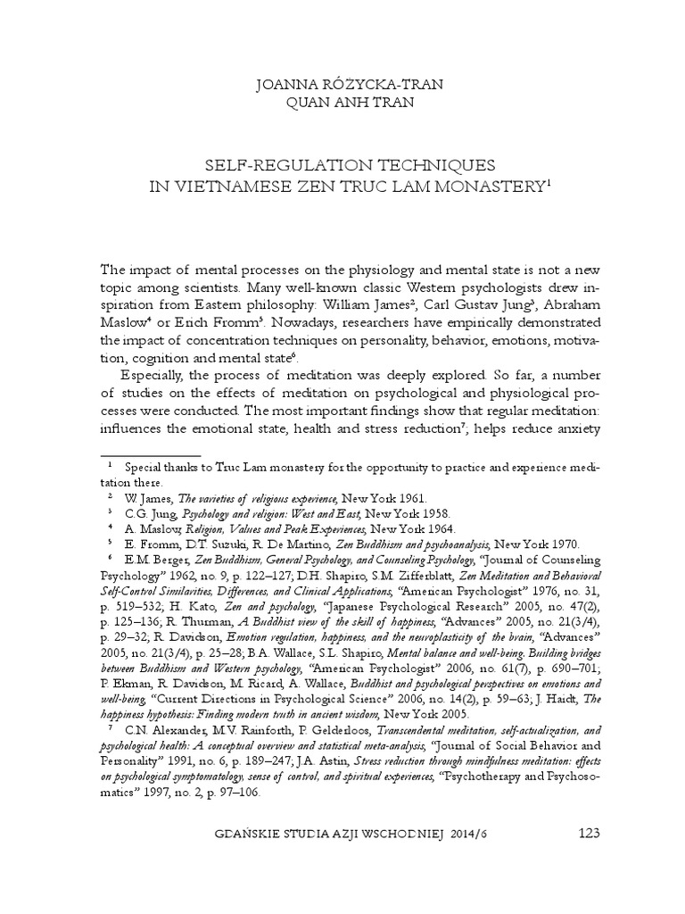 Self-Regulation Techniques in Vietnamese Zen Truc Lam Monastery | PDF | Self Control | Self ...