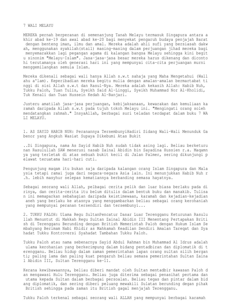 7 Wali Melayu: Perjuangan dan Warisan | PDF | Agama & Spiritualitas