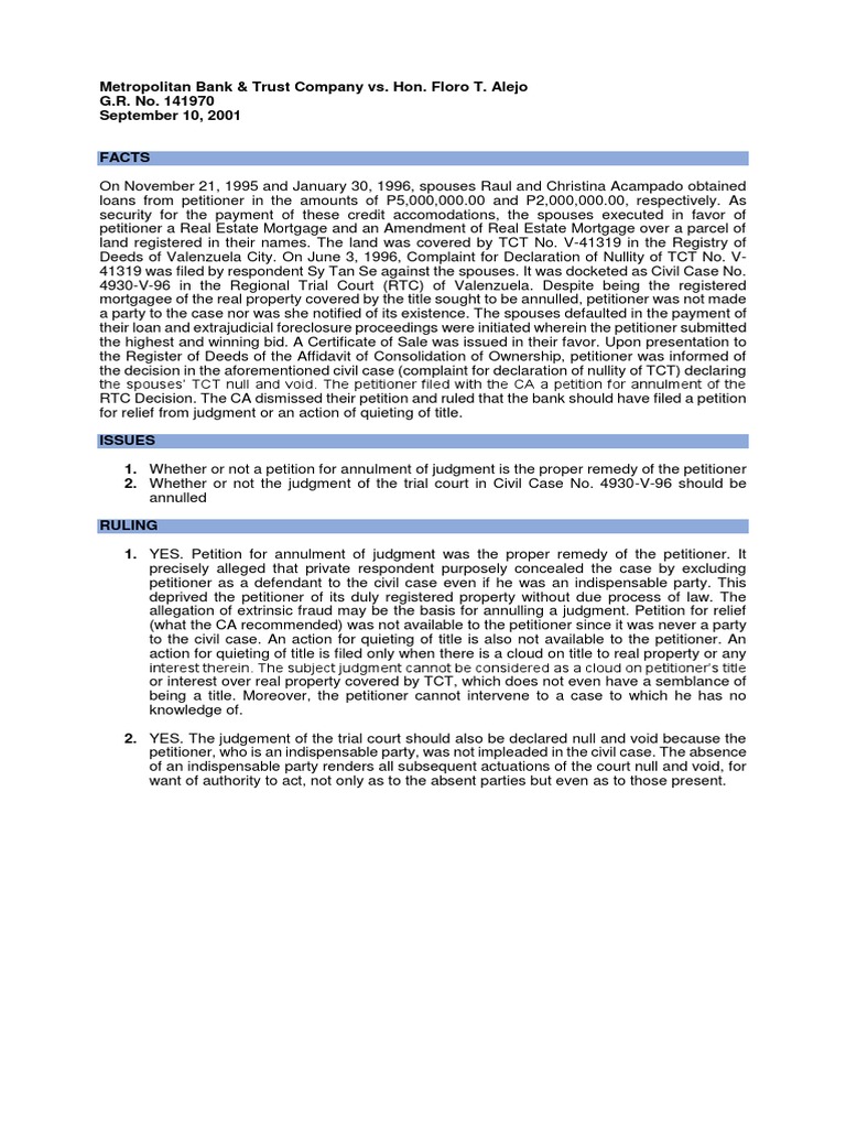 MBTC Vs Alejo | PDF | Annulment | Lawsuit