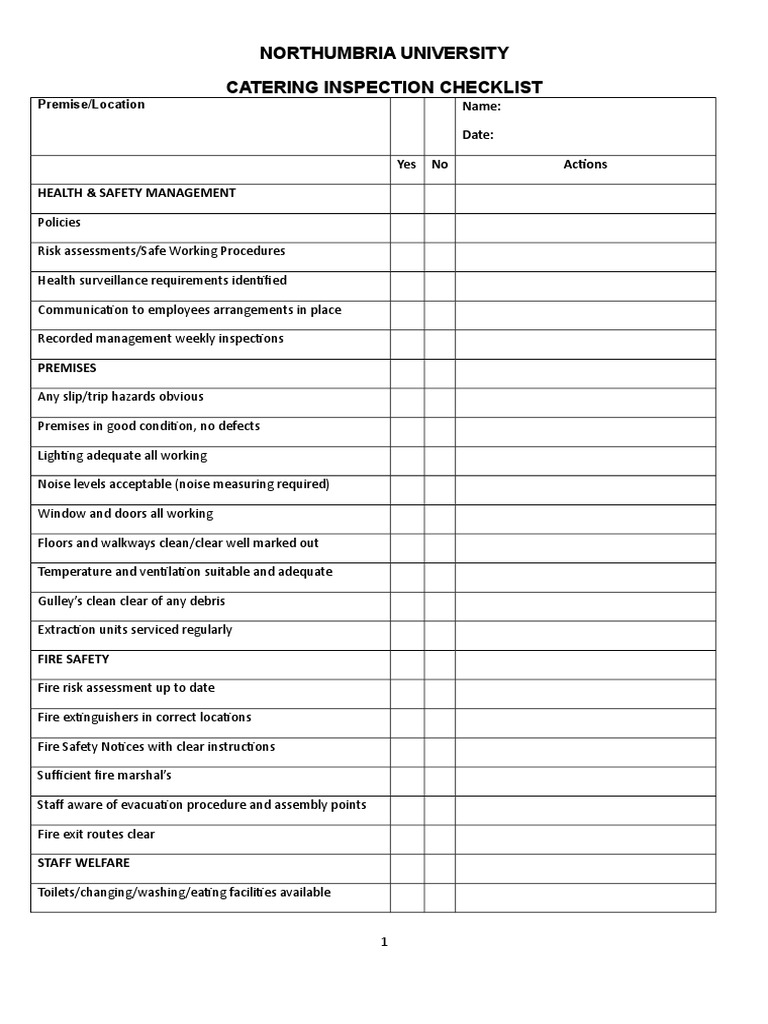 Catering Health and Safety Checklist | PDF | Fire Safety | Personal ...