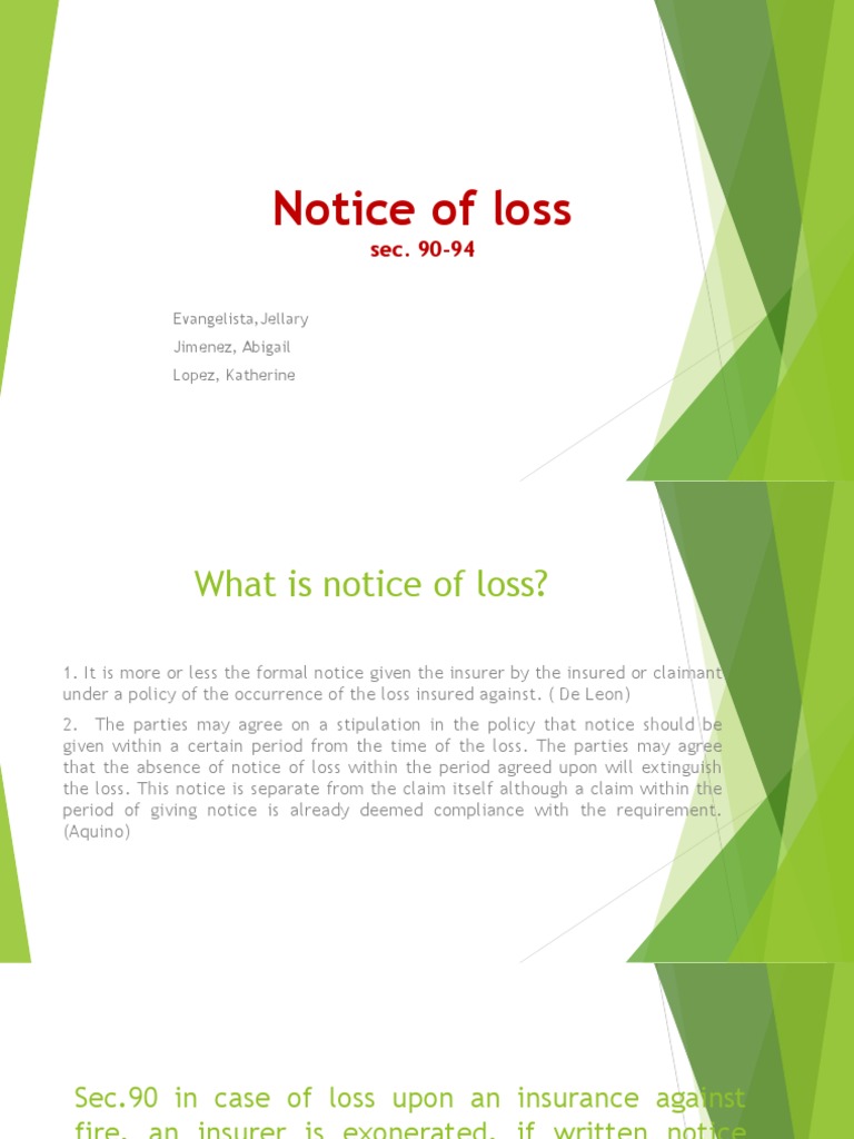 Notice of Loss | PDF | Burden Of Proof (Law) | Insurance