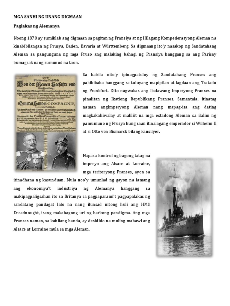 Mga Sanhi NG Unang Digmaan | PDF
