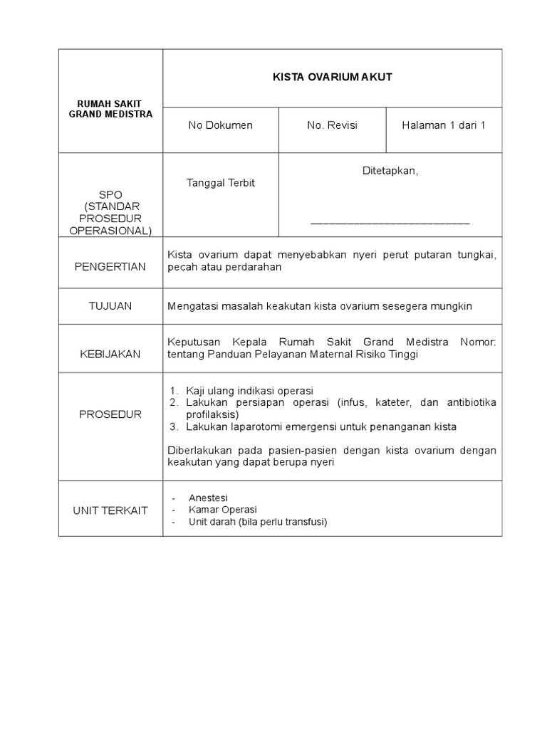 Prosedur Penanganan Kista Ovarium Akut | PDF