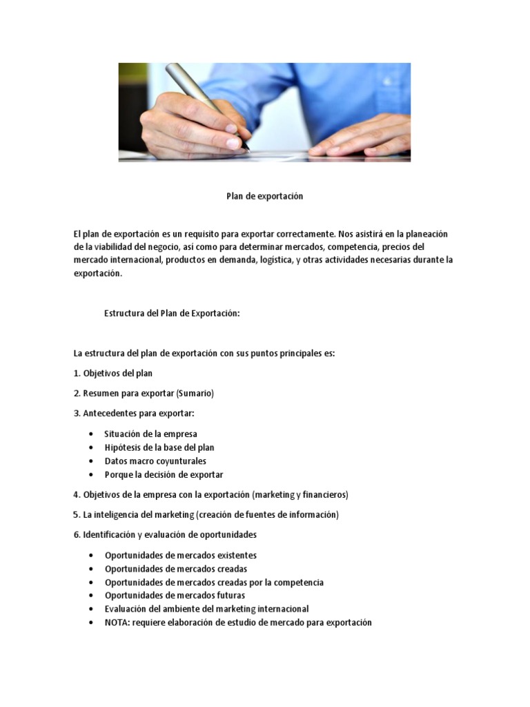 Estructura Del Plan De Exportación Pdf