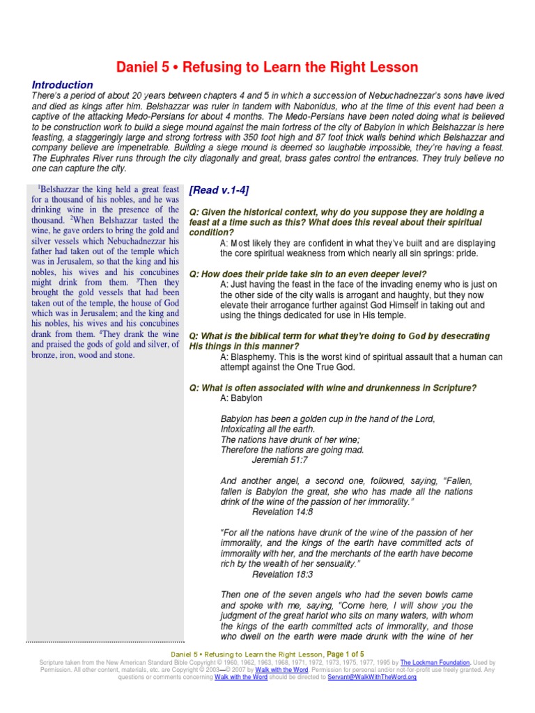 27 Daniel 05 Study Notes | PDF | Daniel (Biblical Figure) | Wisdom