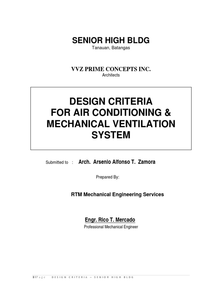 Design Criteria - Senior High - Mechanical (ACMV) | PDF | Air ...