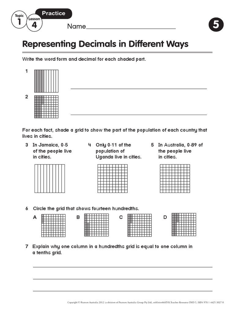 4 1 Representing Decimals in Different Ways: Practice | PDF