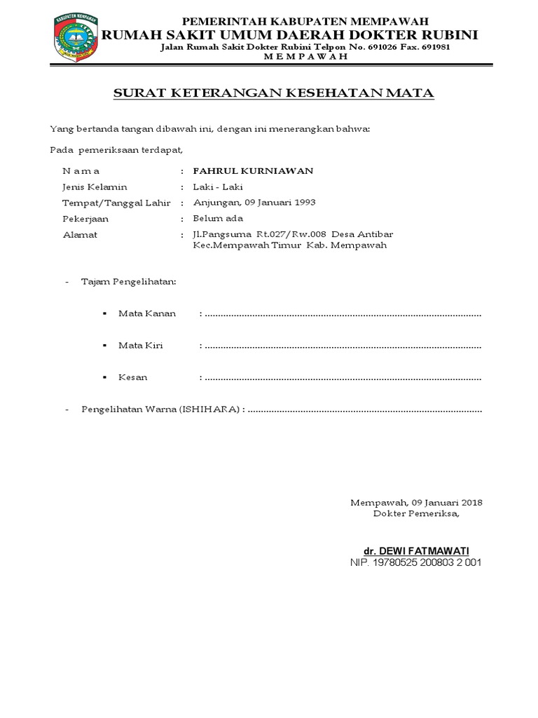Surat Keterangan Kesehatan Mata | PDF