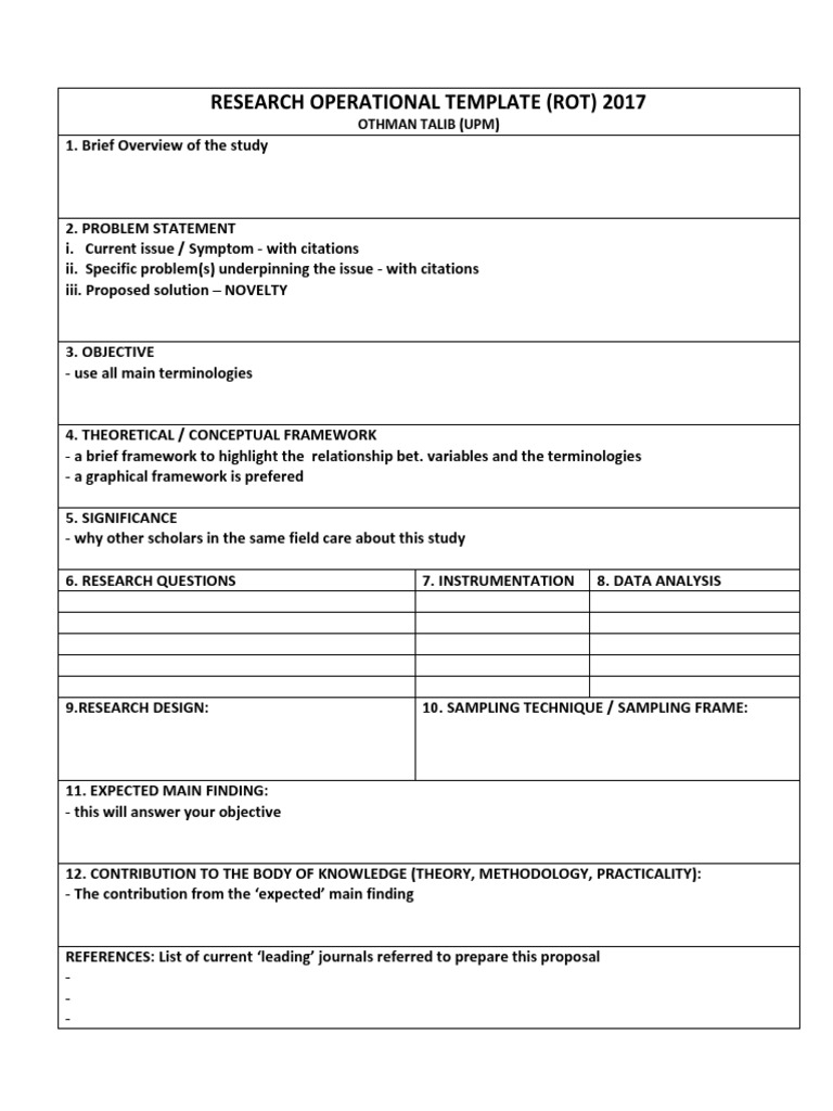 Research Operational Template (Rot) 2017: Othman Talib (Upm) | PDF ...