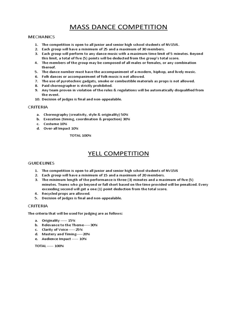 Mass Dance and Yell Criteria Guidelines | PDF | Dances | Performing Arts