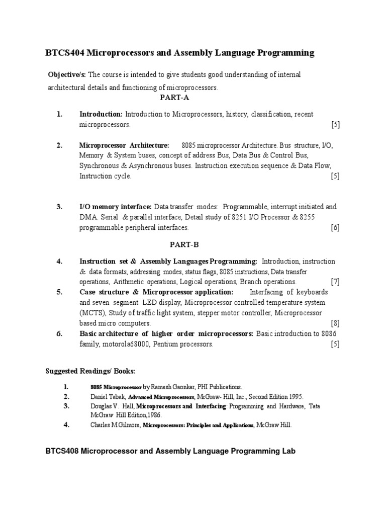 BTCS404 Microprocessors and Assembly Language Programming1 | PDF | Central Processing Unit ...