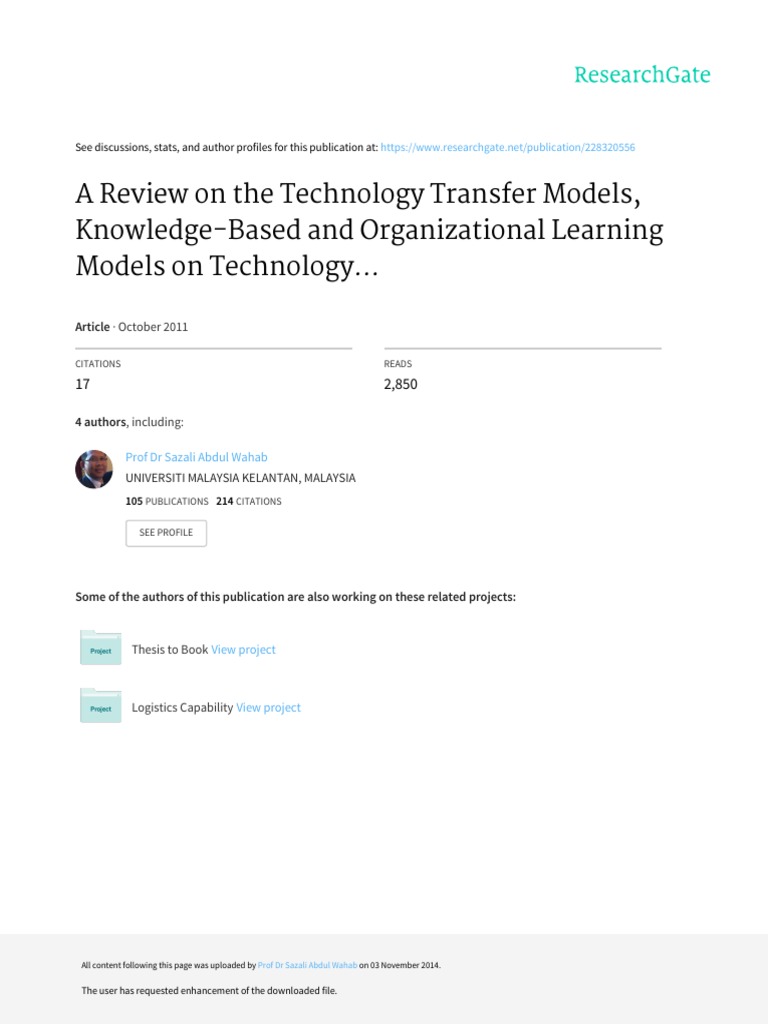 A Review On The Technology Transfer Models Knowled | PDF | Tacit ...