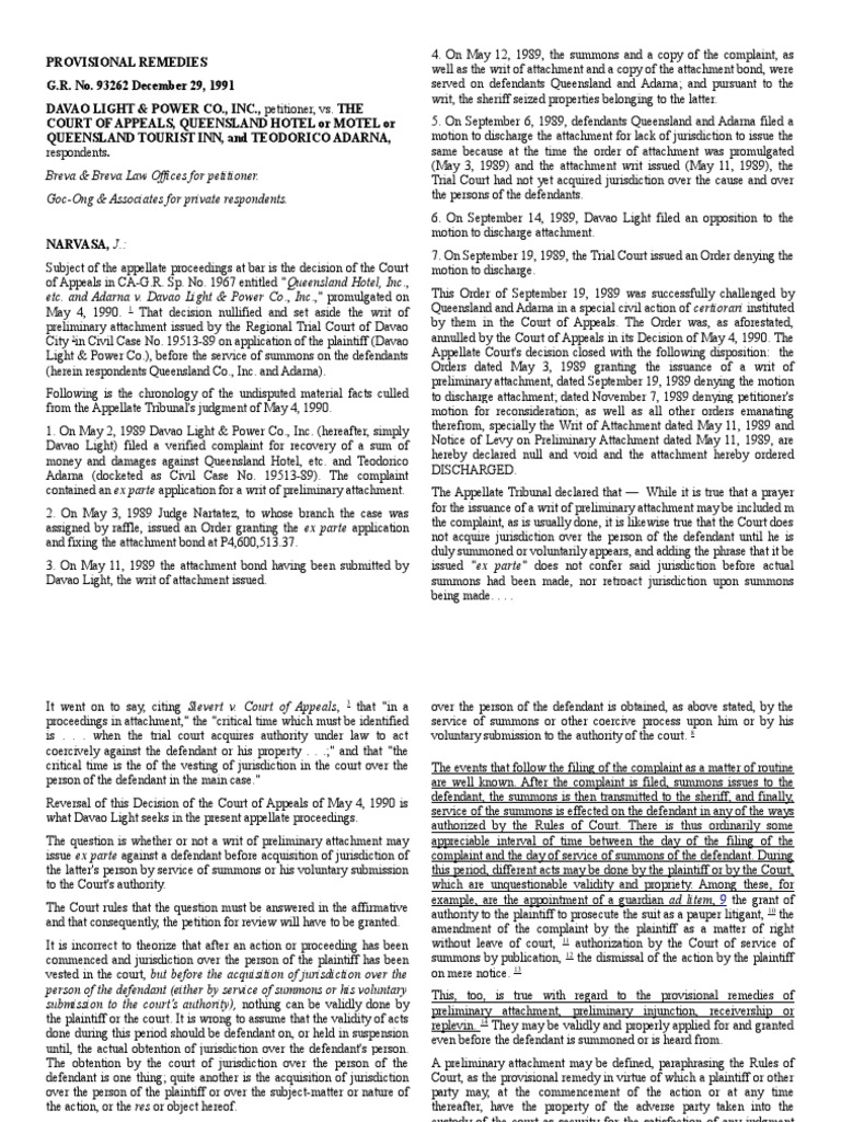 Provisional Remedies | PDF | Complaint | Summons