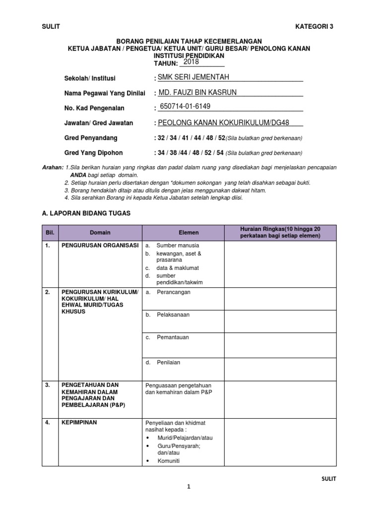 borang penilaian tahap kecemerlangan guru dg48 - Brandon Bailey