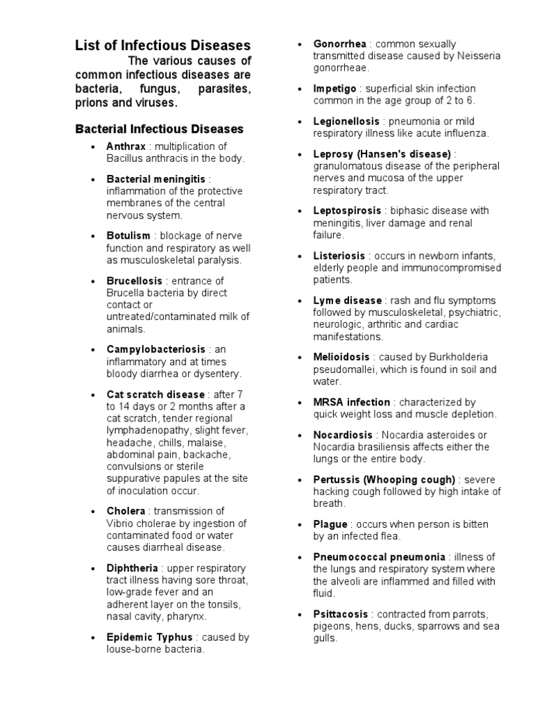 List of Infectious Diseases | PDF