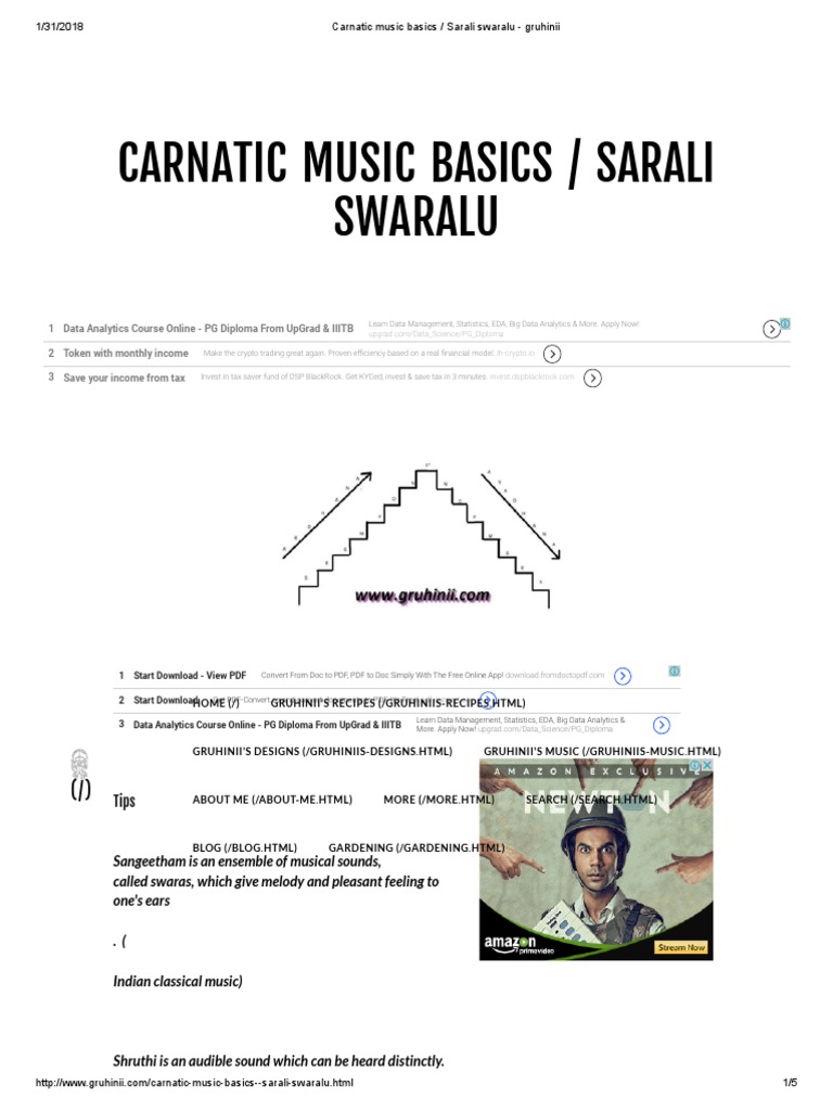 Carnatic Music Basics - Sarali Swaralu - Gruhinii | PDF | Traditional ...