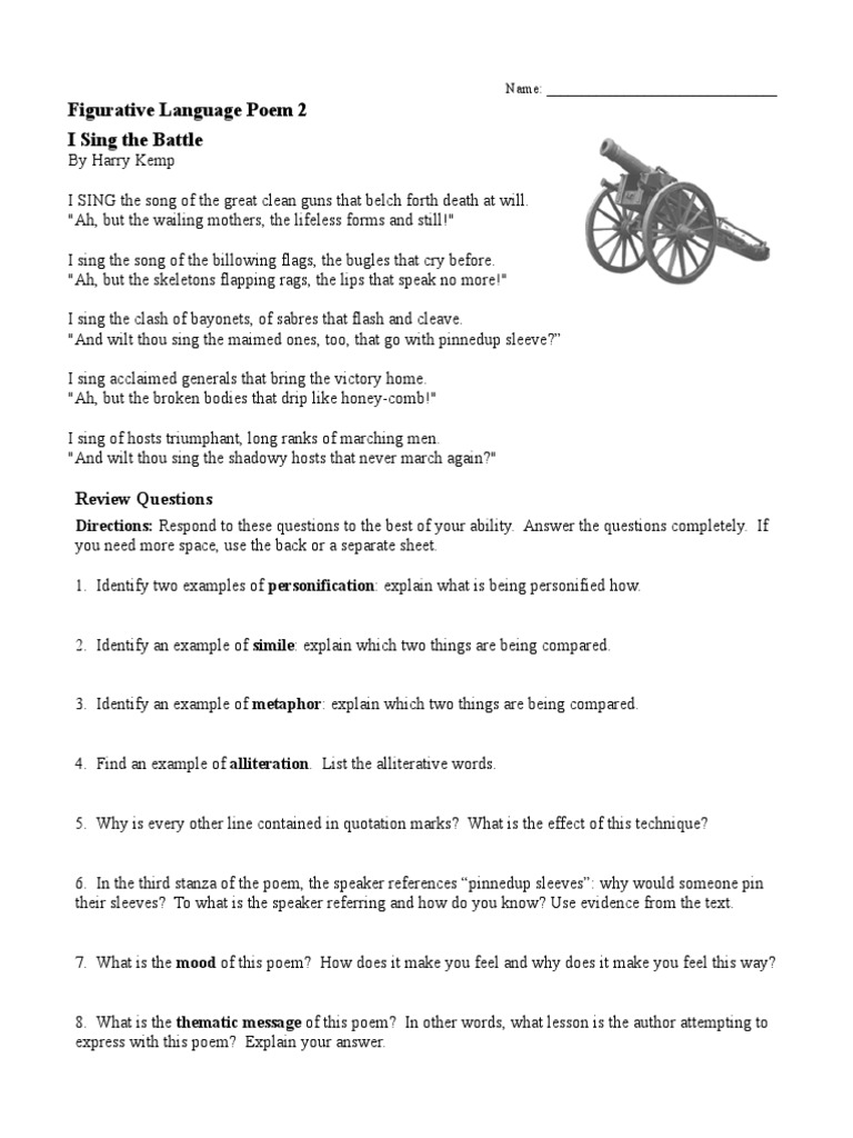 Figurative Language in "I Sing the Battle" | PDF | Poetry