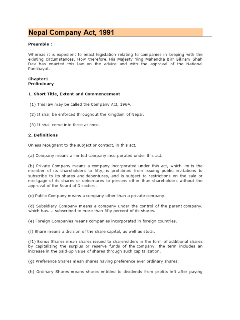 Nepal Company Act, 1991 | PDF | Proxy Voting | Board Of Directors