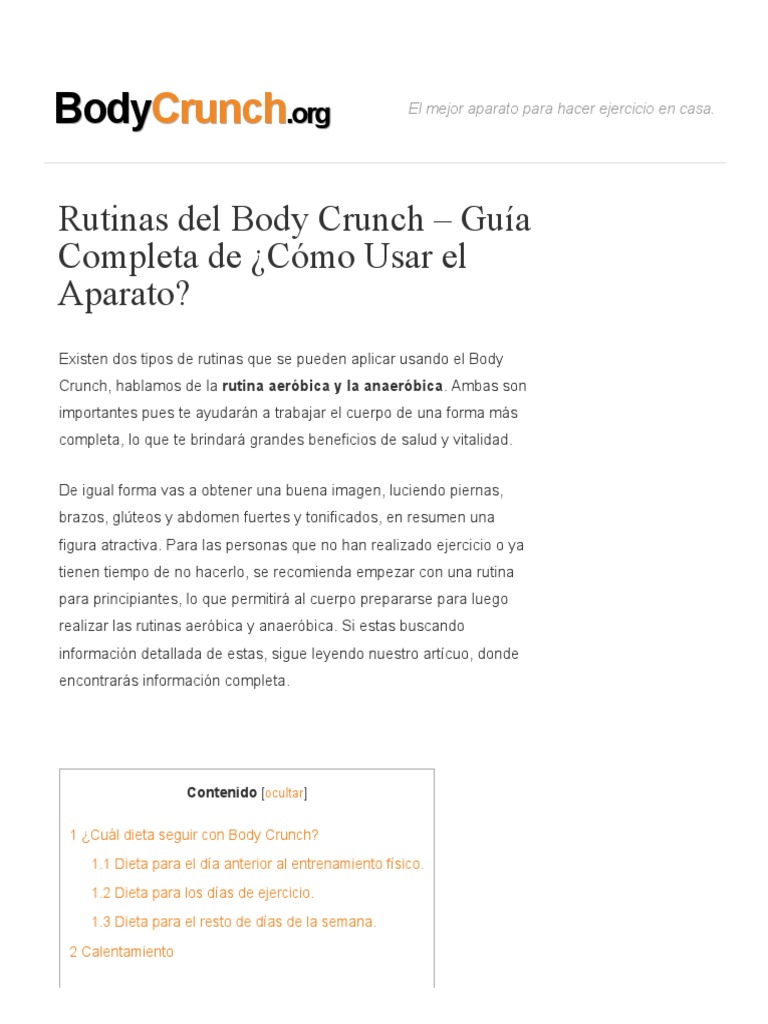 Rutinas Del Body Crunch - Guía Completa de ¿Cómo Usar El Aparato | PDF ...