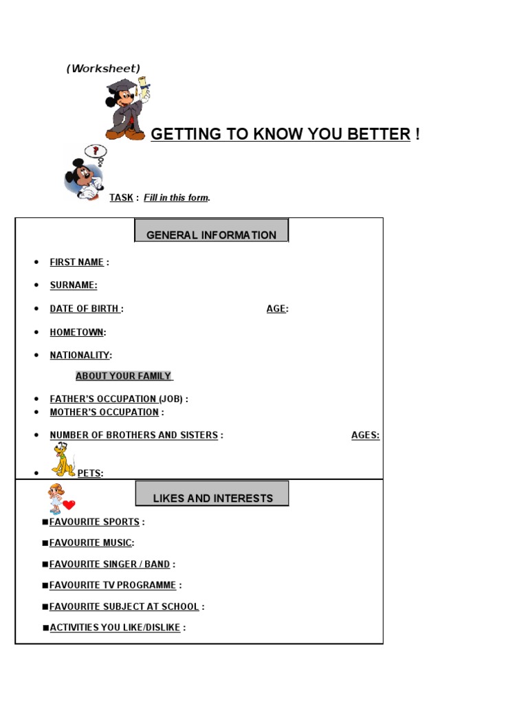 Student Personal Information Worksheet | PDF | Language Arts ...