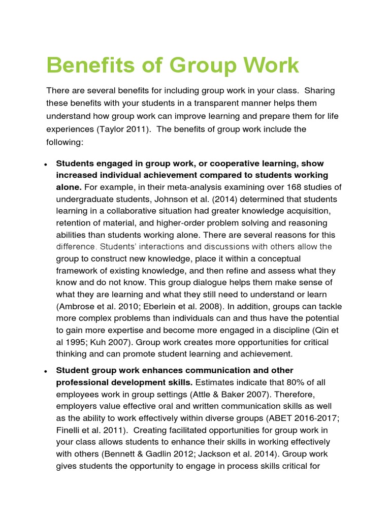 Benefits of Group Work | Learning | Pedagogy