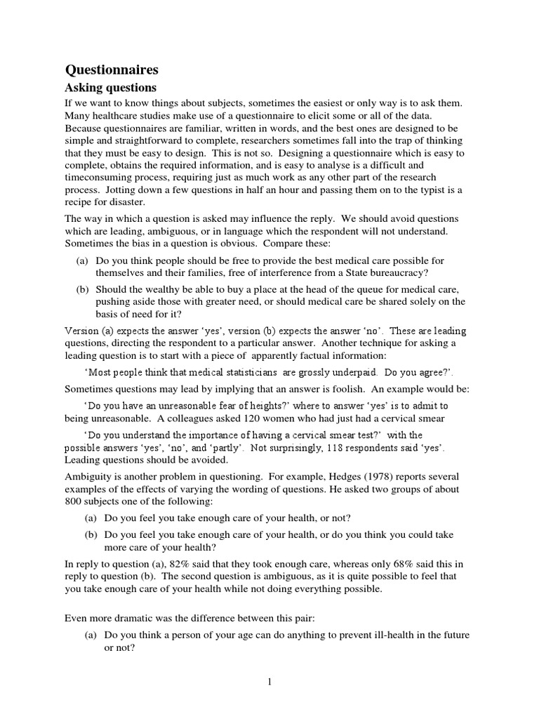 Questionnaires: Asking Questions | PDF | Survey Methodology | Questionnaire