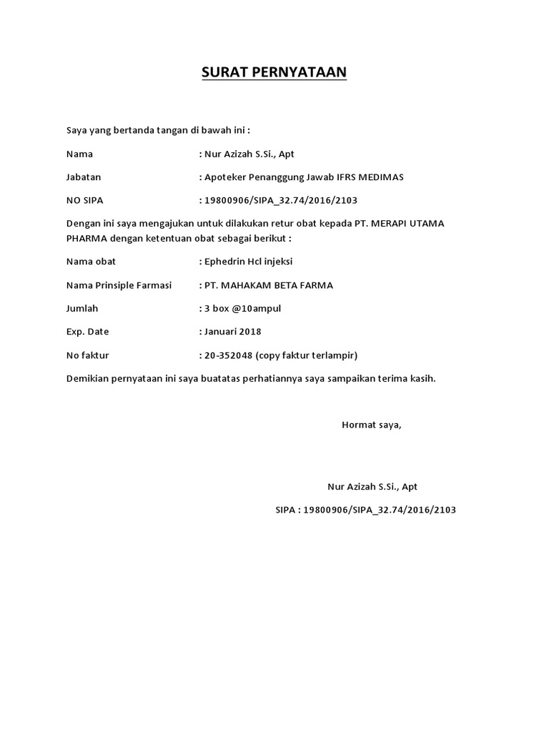 Pernyataan Retur Obat | PDF | Bisnis