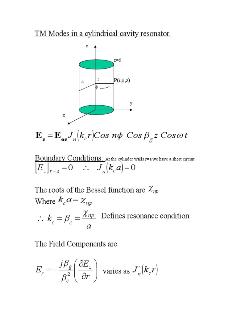 TM Modes in A Cylindrical Cavity Resonator | PDF